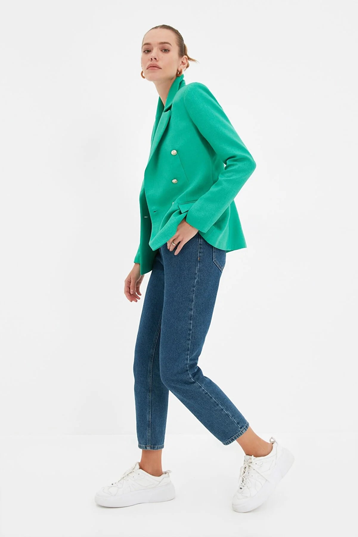 Emerald Green Button Detailed Jacket – thethings.online